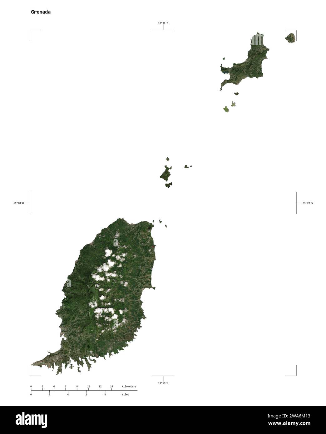 Shape of a low resolution satellite map of the Grenada, with distance ...