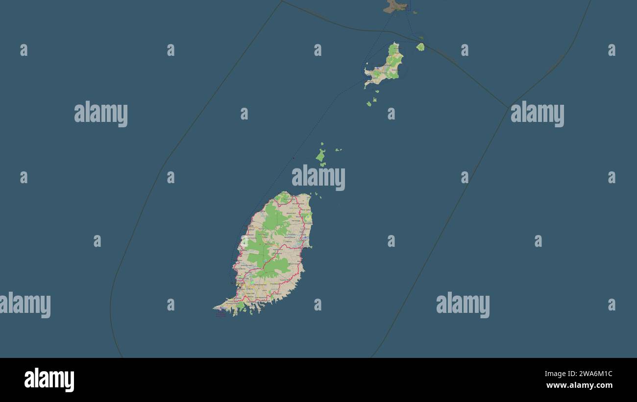 Grenada highlighted on a topographic, OSM Germany style map Stock Photo - Alamy
