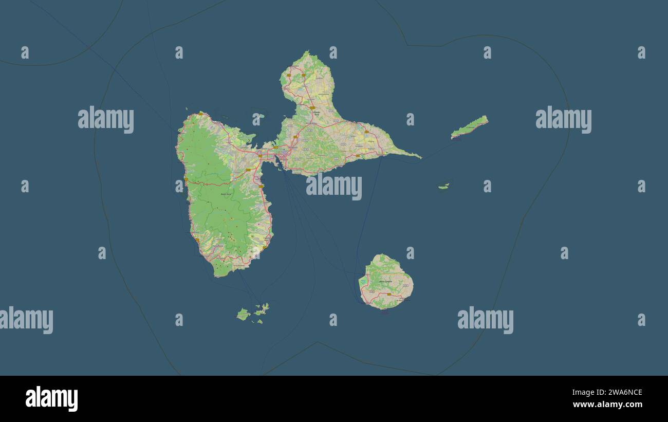 Guadeloupe highlighted on a topographic, OSM Germany style map Stock Photo - Alamy