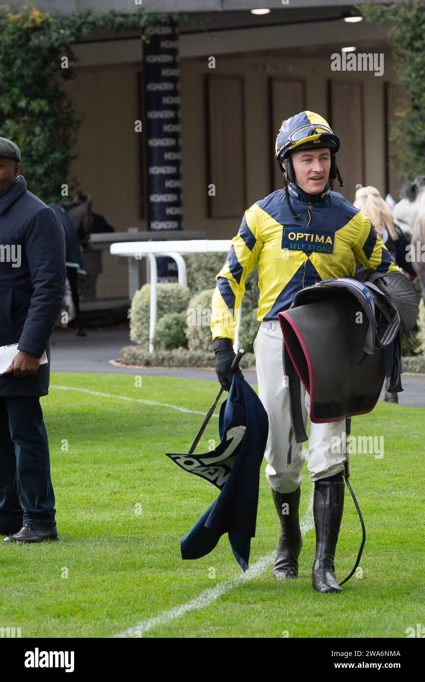 Ascot, Berkshire, UK. 22nd December, 2023. Jockey Adam Wedge at Ascot ...