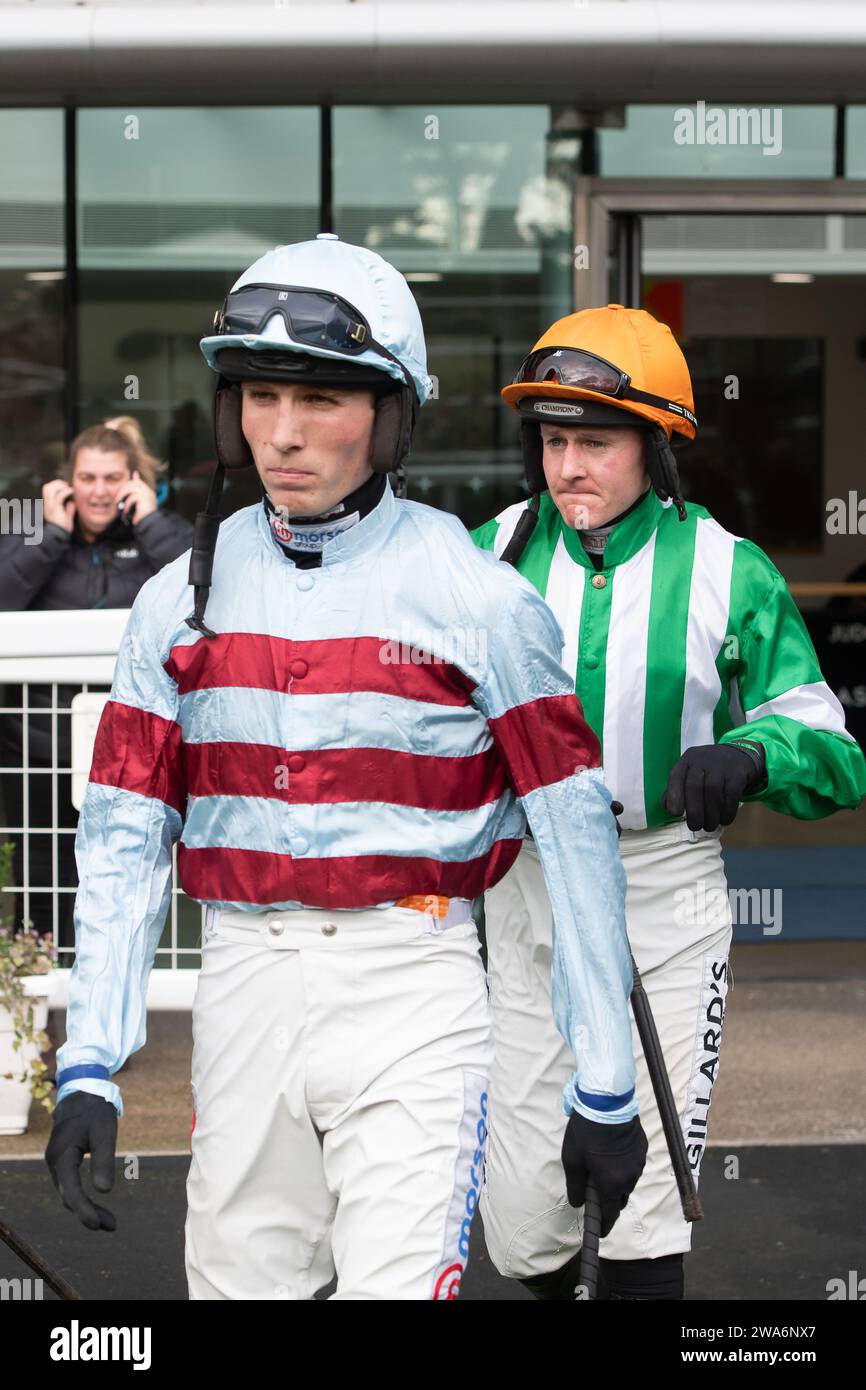 Ascot, Berkshire, UK. 22nd December, 2023. Jockeys Harry Cobden (F) and ...