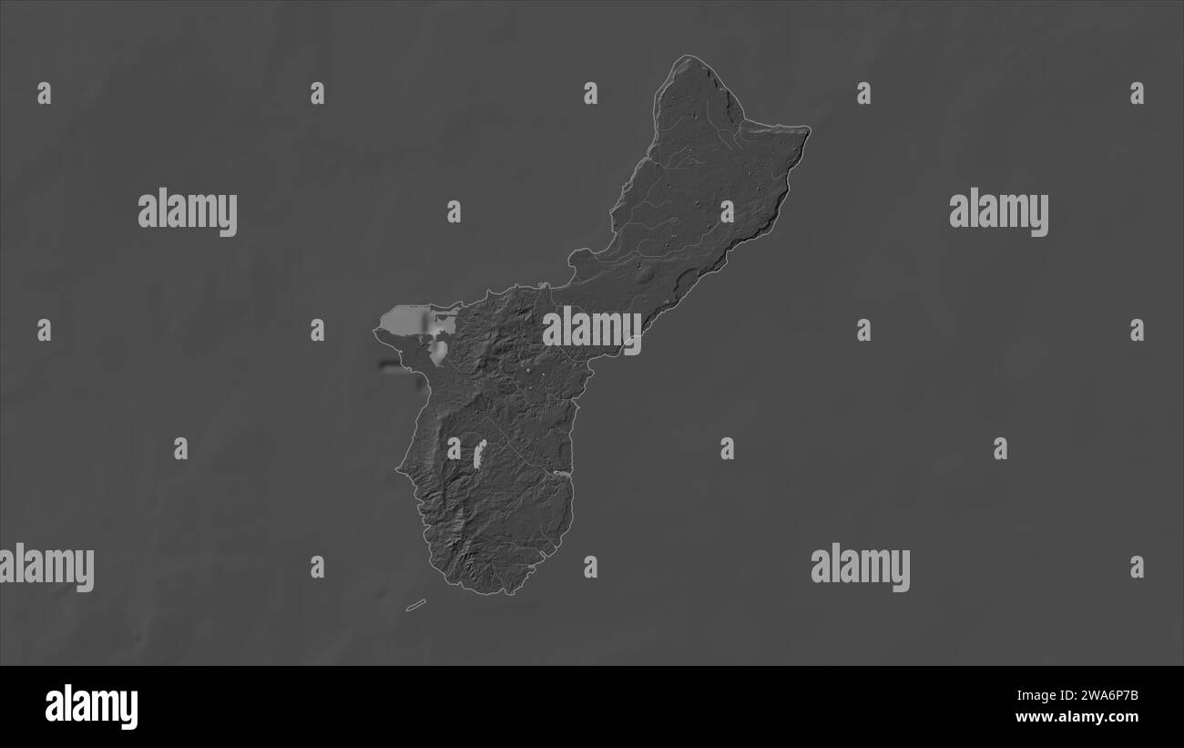 Guam - USA highlighted on a Bilevel elevation map with lakes and rivers ...