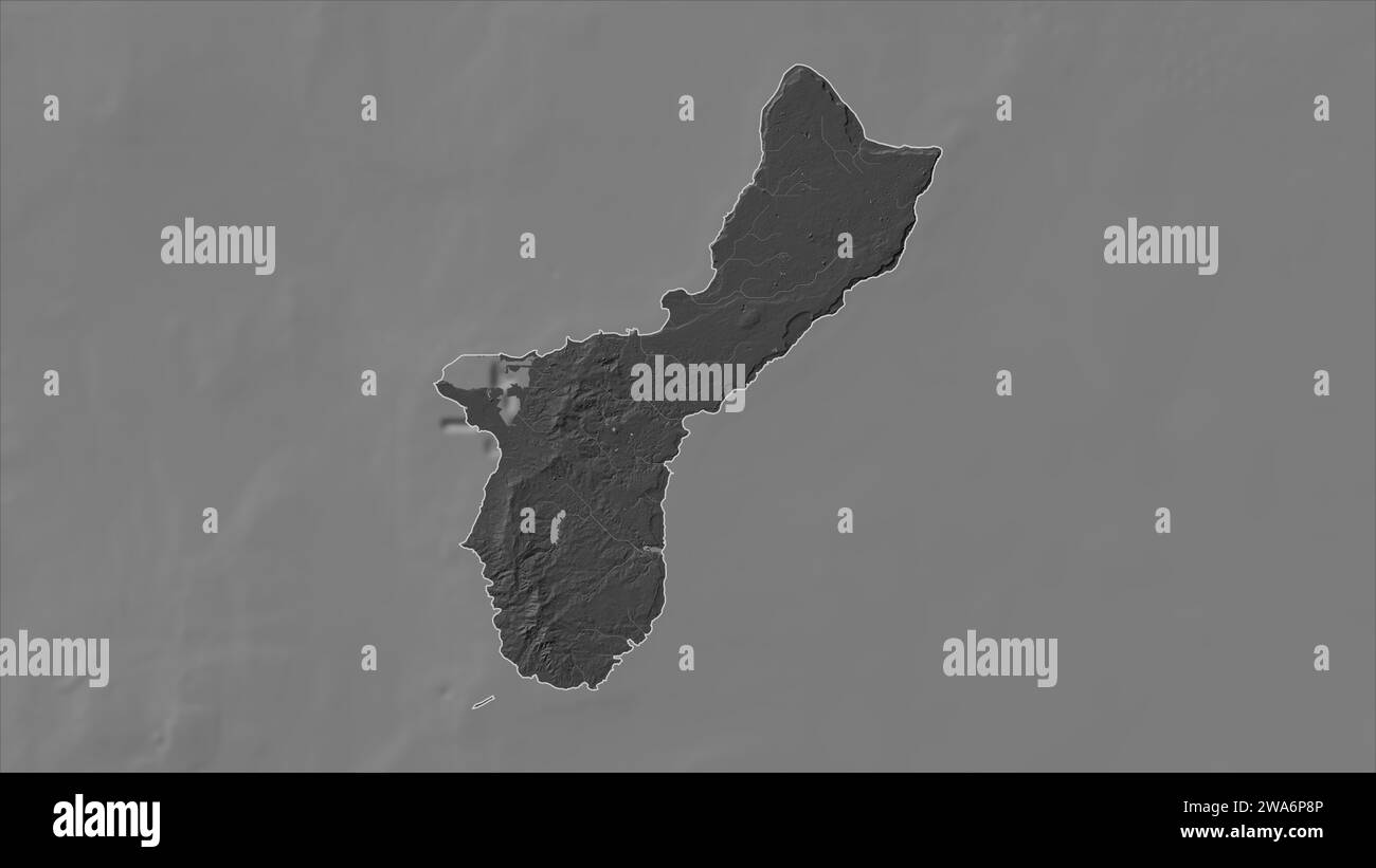 Guam - USA outlined on a Bilevel elevation map with lakes and rivers ...