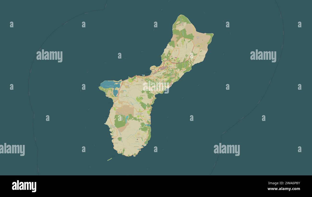 Guam - USA highlighted on a topographic, OSM Humanitarian style map ...
