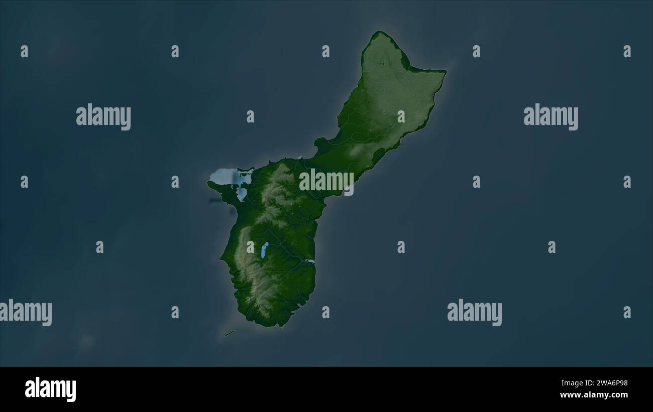 Guam - USA highlighted on a Colored elevation map with lakes and rivers ...
