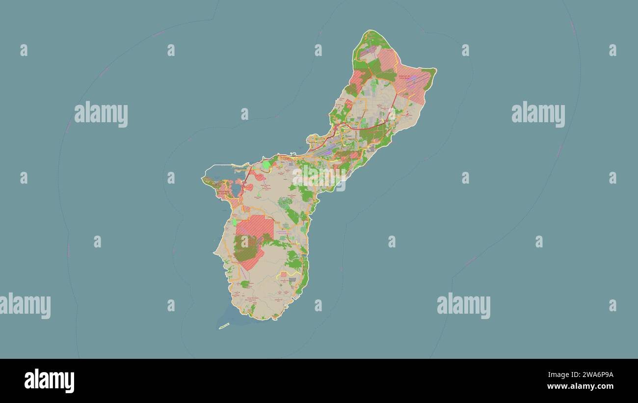 Guam - USA outlined on a topographic, OSM France style map Stock Photo ...