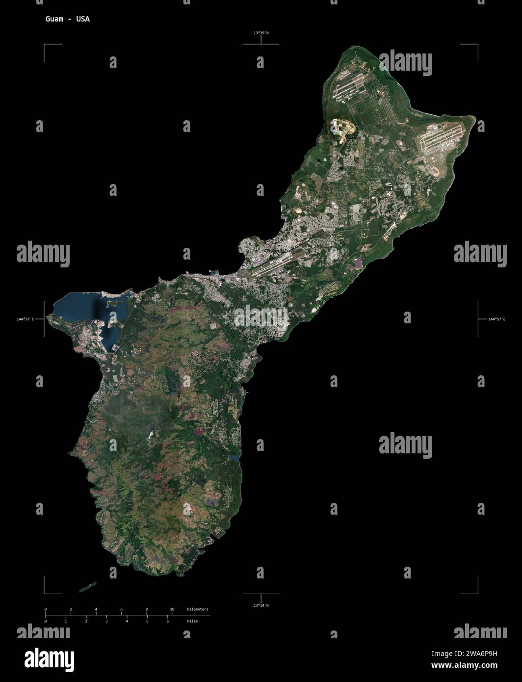 Shape of a high resolution satellite map of the Guam - USA, with ...