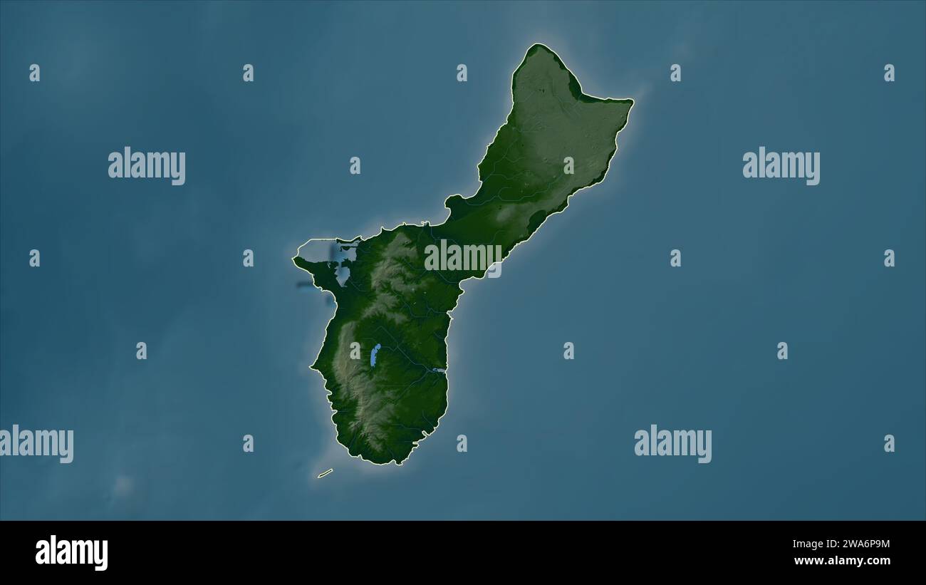 Guam - USA outlined on a Colored elevation map with lakes and rivers ...