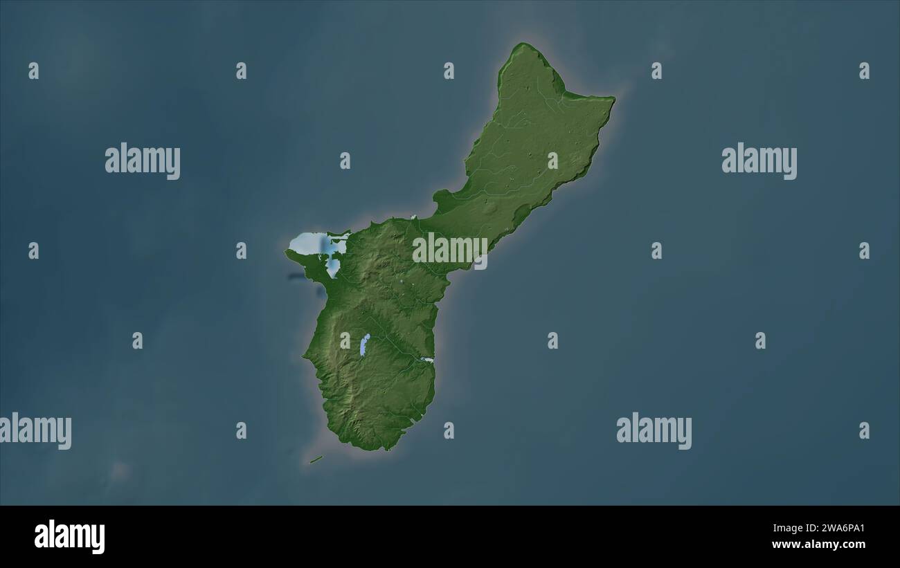 Guam - USA highlighted on a Pale colored elevation map with lakes and ...