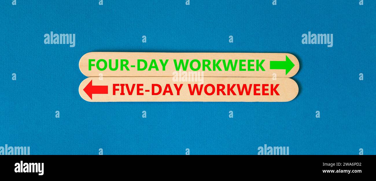5 or 4 day week symbol. Concept word Five-day workweek or Four-day workweek on beautiful wooden ...