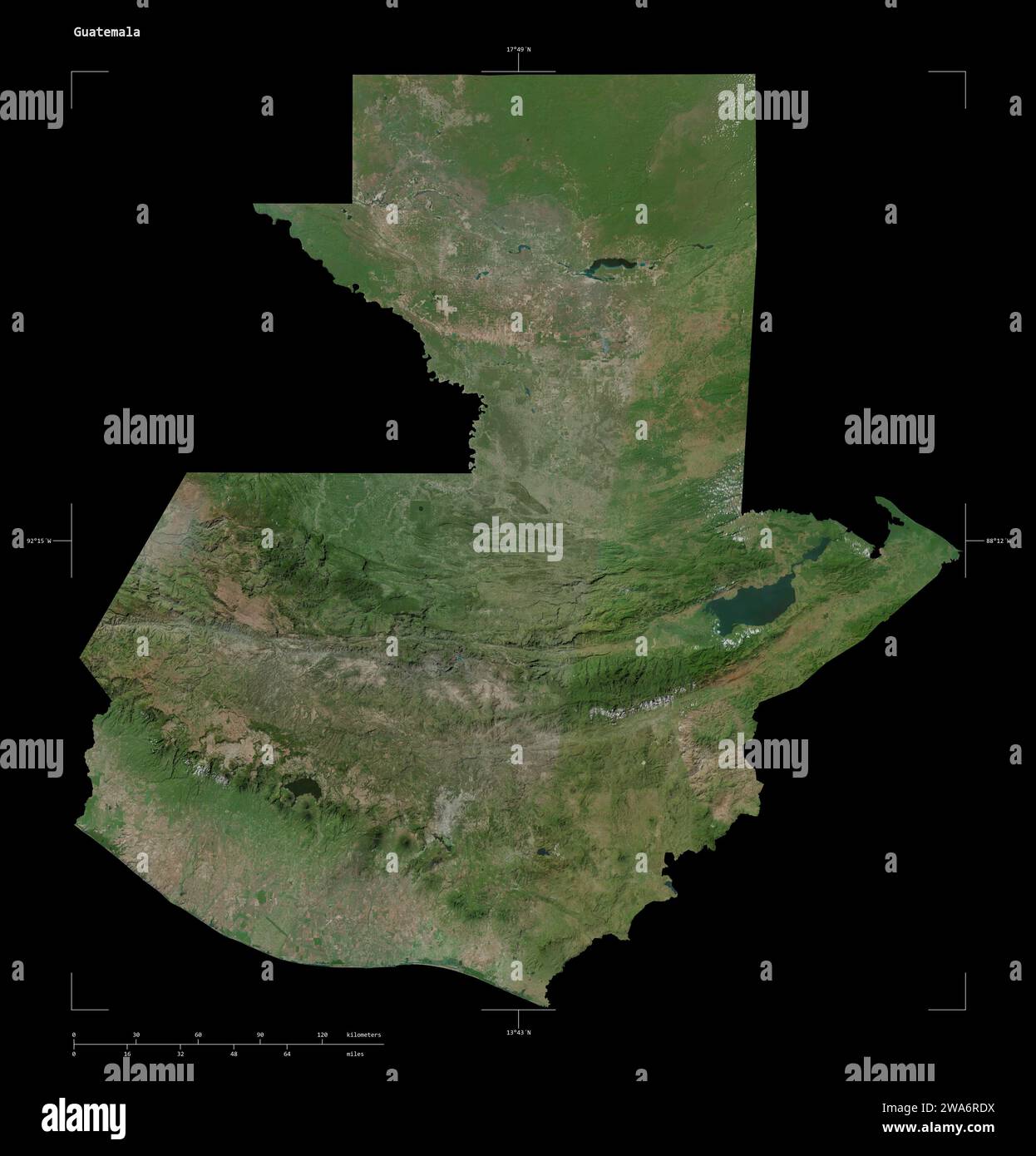 Shape of a high resolution satellite map of the Guatemala, with ...