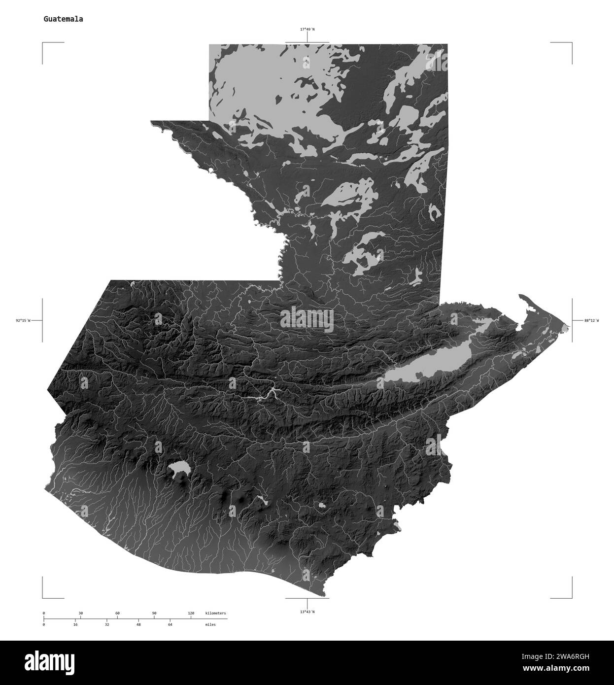 Shape of a Grayscale elevation map with lakes and rivers of the ...