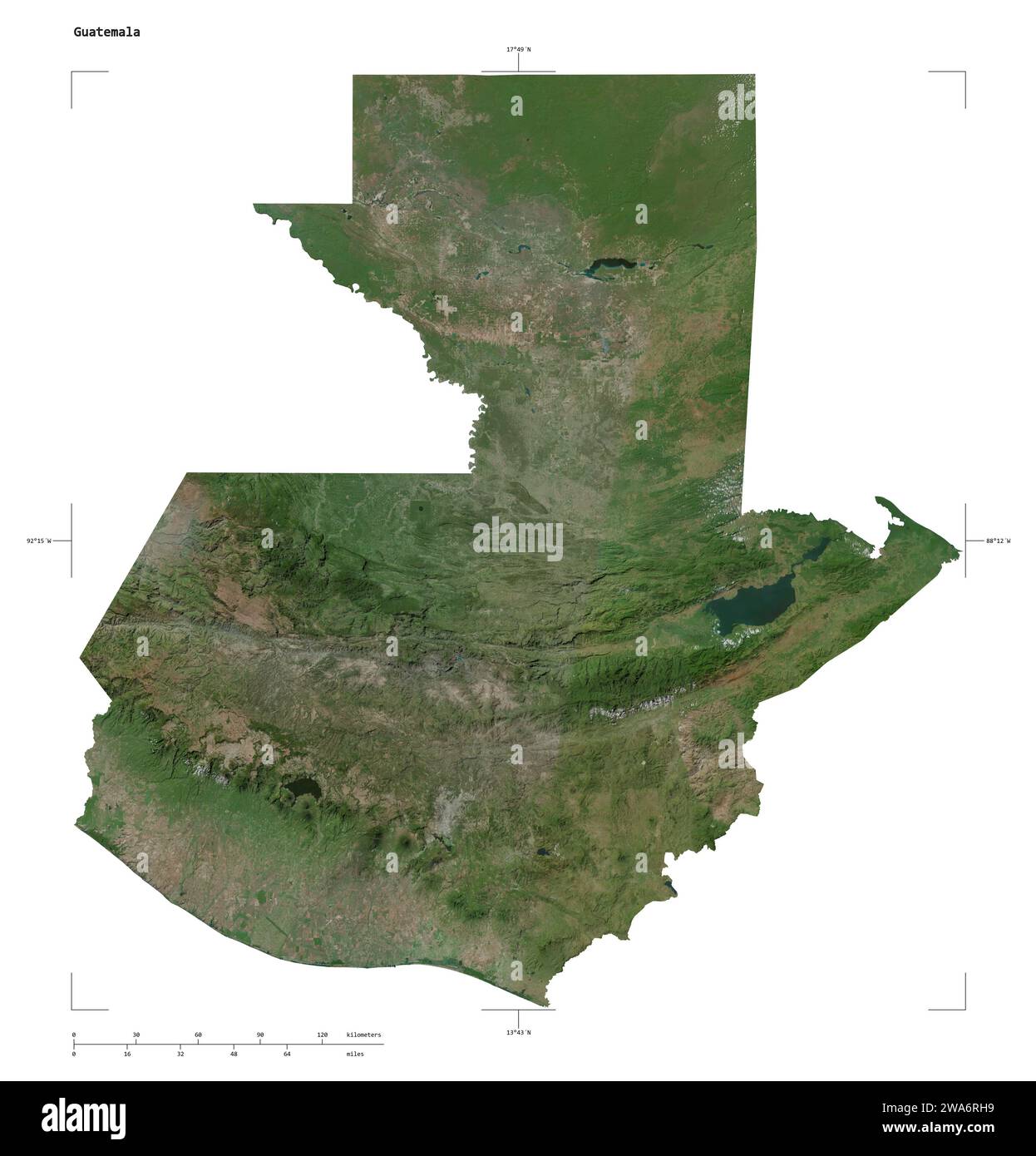 Shape of a high resolution satellite map of the Guatemala, with ...