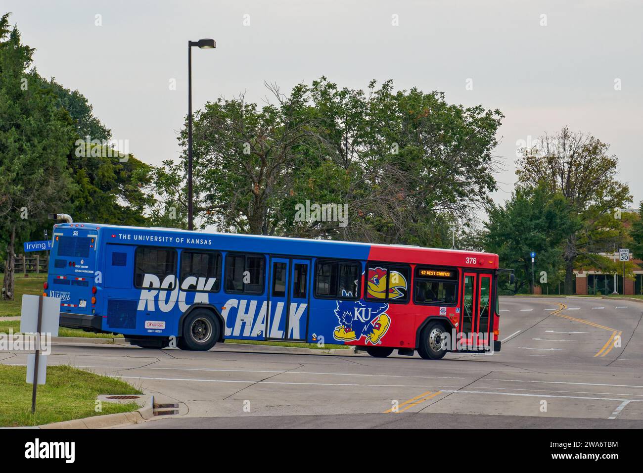 Lawrence, Kansas - Oct. 3, 2023: KU Jayhawk mascot and "Rock Chalk ...
