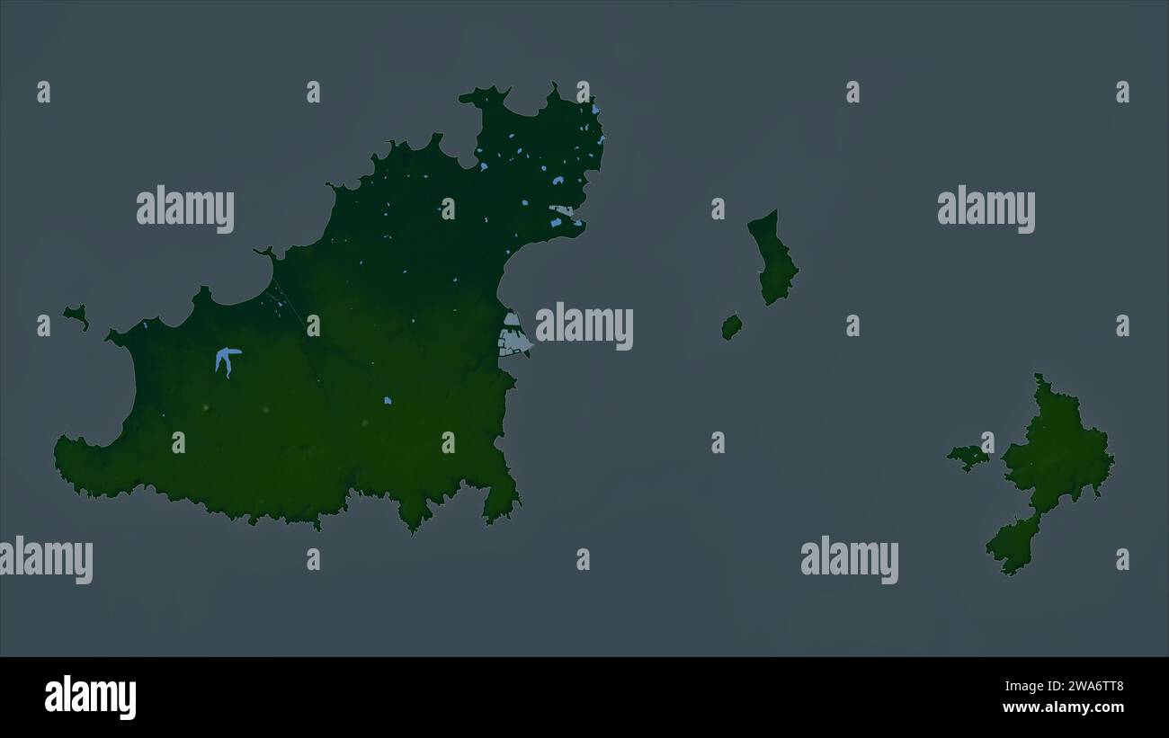 Guernsey highlighted on a Colored elevation map with lakes and rivers ...