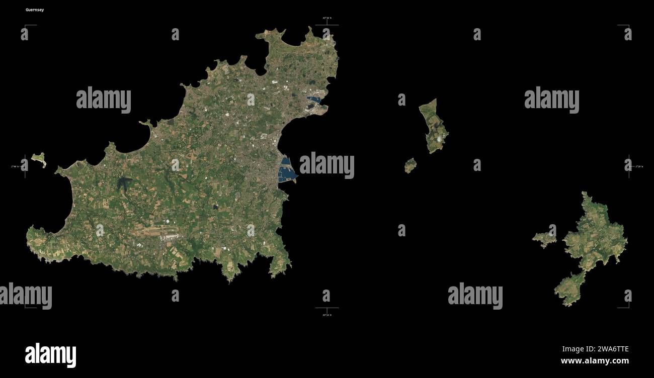 Shape of a high resolution satellite map of the Guernsey, with distance ...