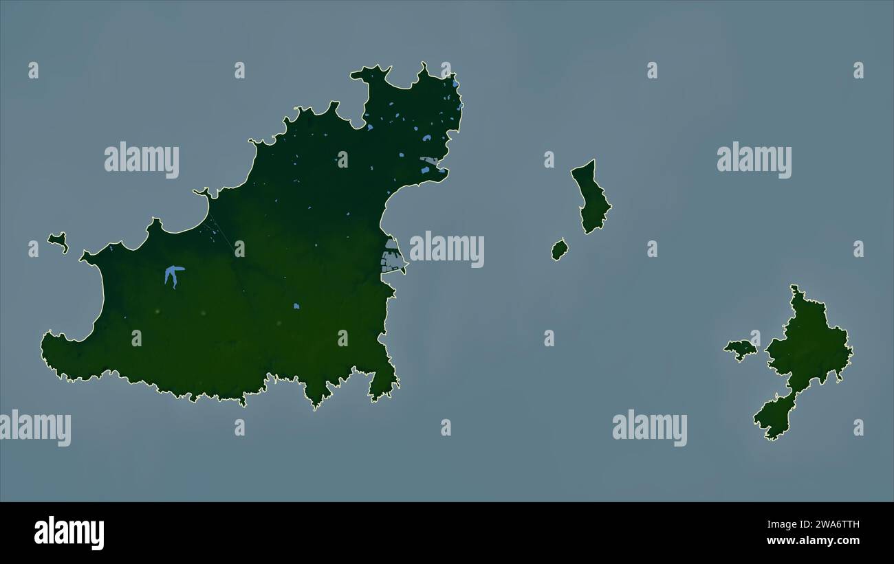 Guernsey outlined on a Colored elevation map with lakes and rivers ...