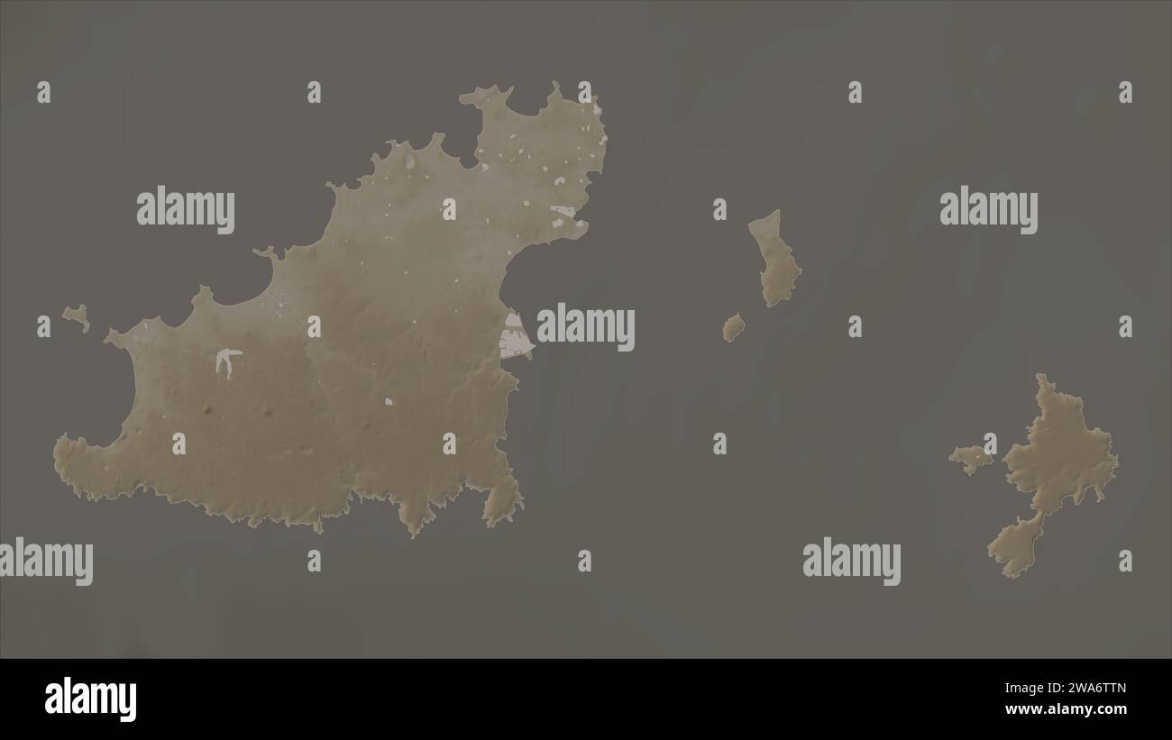 Guernsey highlighted on a elevation map colored in sepia tones with ...