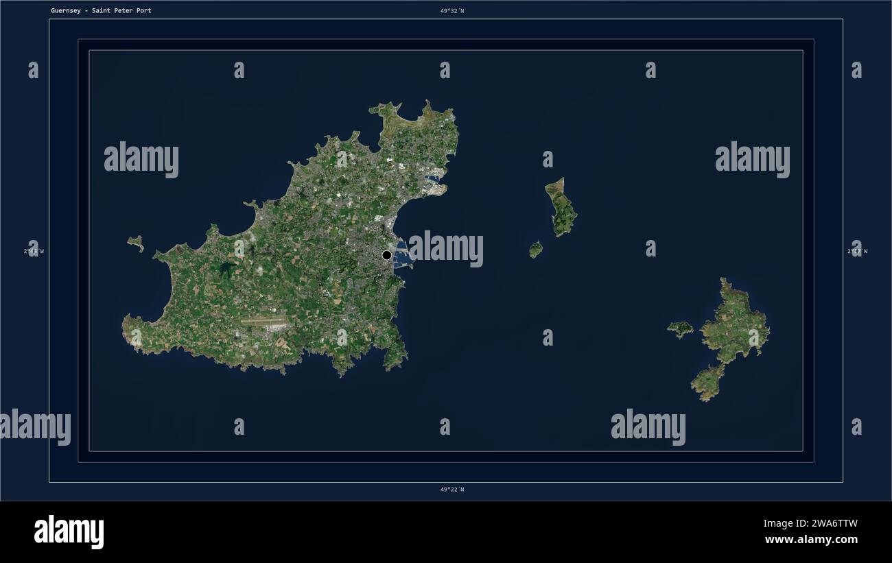 Guernsey highlighted on a low resolution satellite map map with the ...