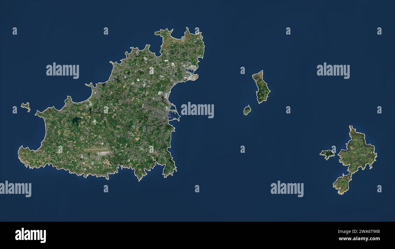 Guernsey outlined on a low resolution satellite map Stock Photo - Alamy