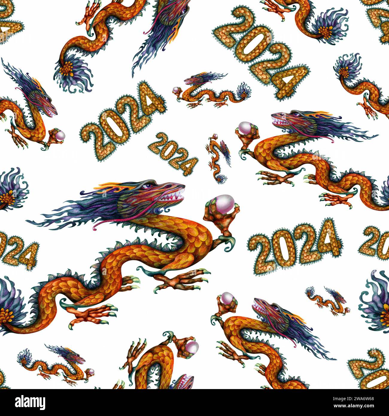 Watercolor dragon pattern hi-res stock photography and images - Alamy