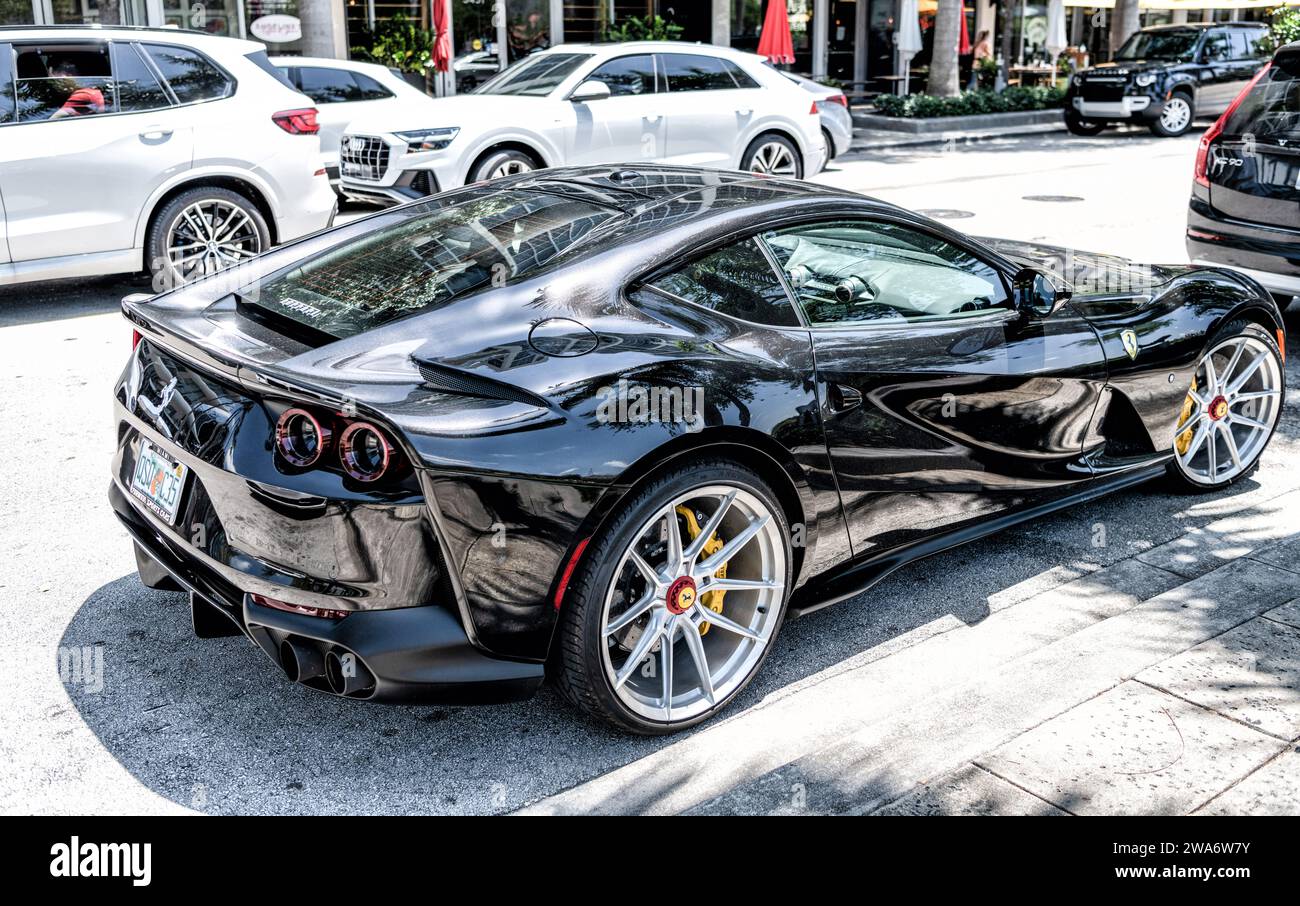 Miami Beach, Florida USA - April 15, 2021: black ferrari F12 berlinetta ...