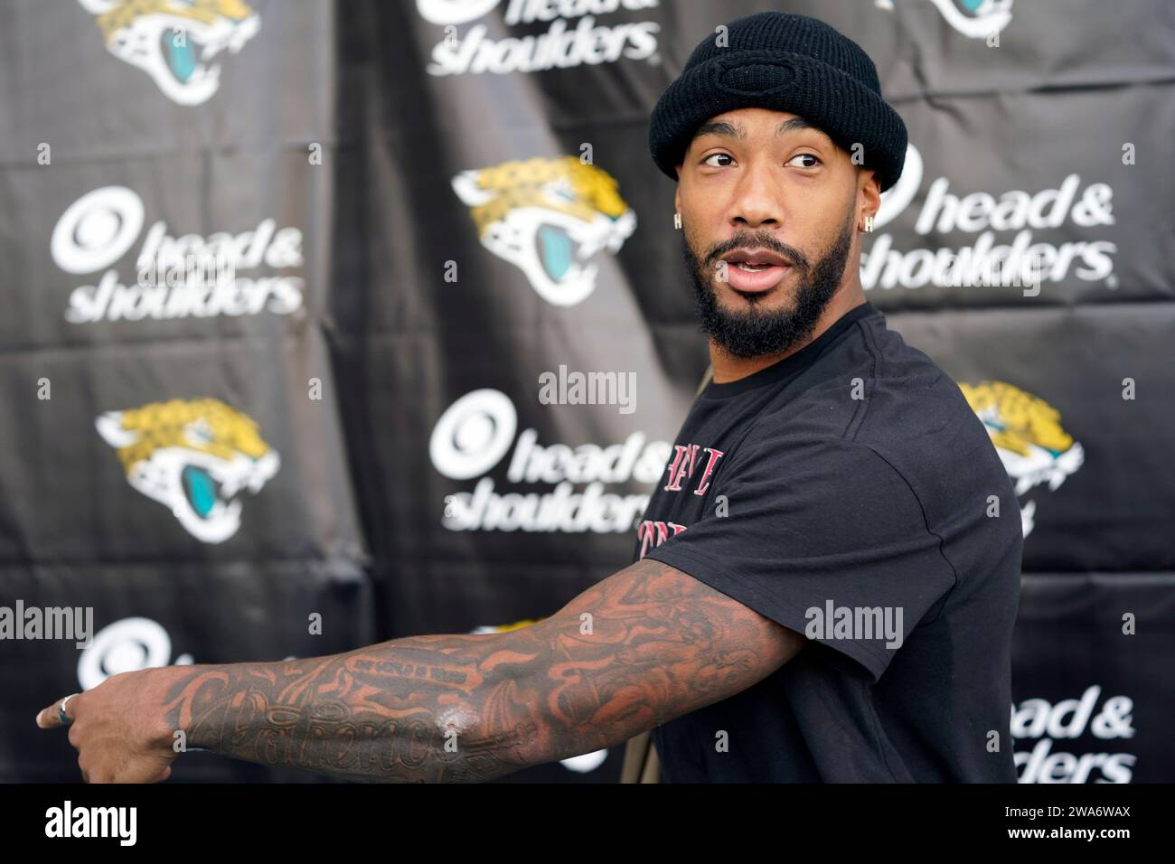 Jacksonville Jaguars safety Andre Cisco arrives at the stadium before ...