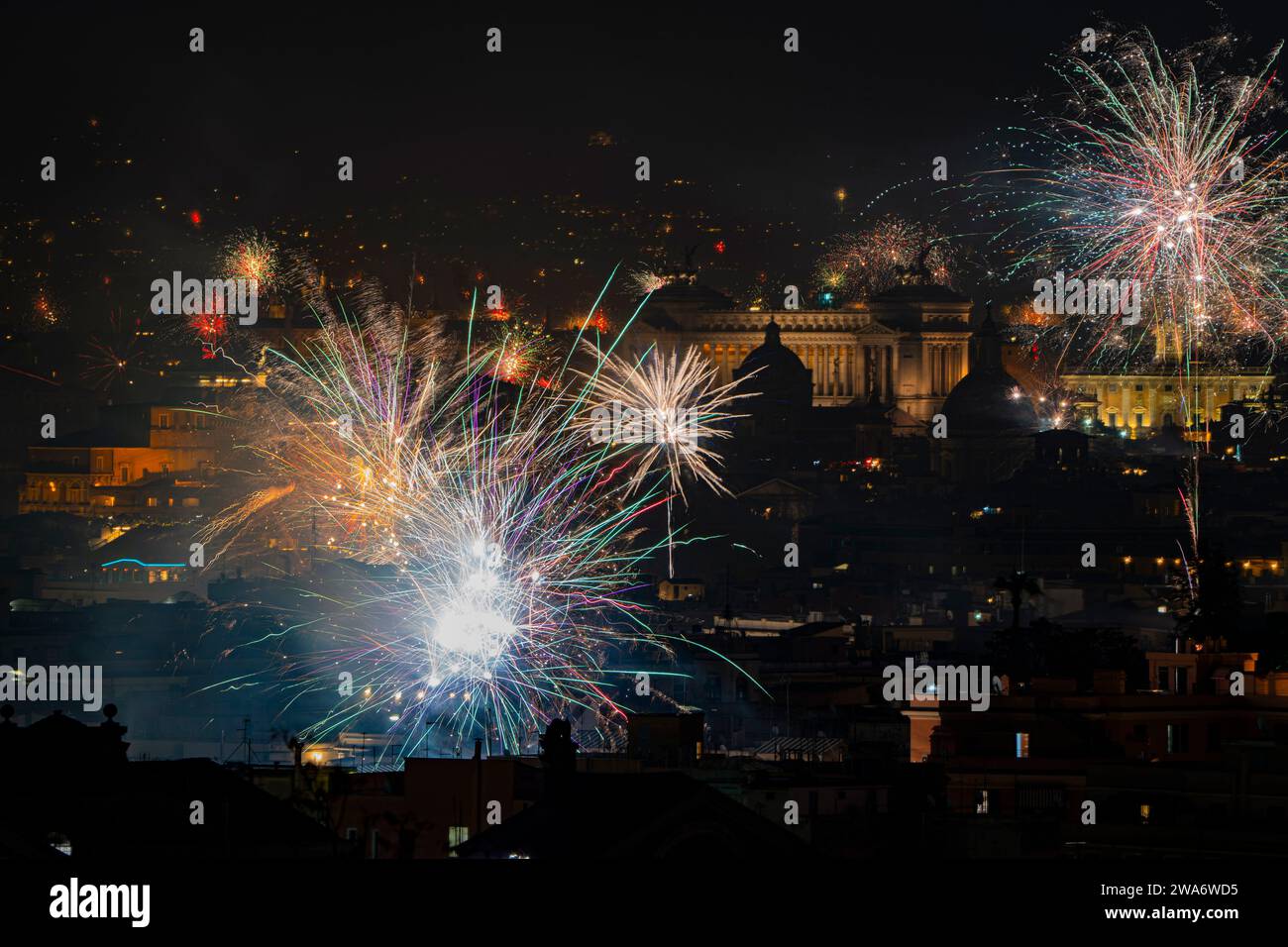 Roma, Italy, January 1, 2024 - Fireworks over Rome to celebrate New ...