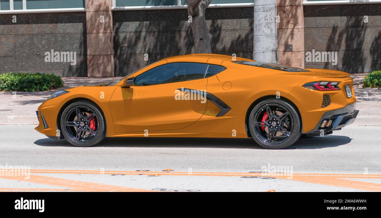 Miami Beach, Florida USA - April 15, 2021: dark yellow chevrolet ...