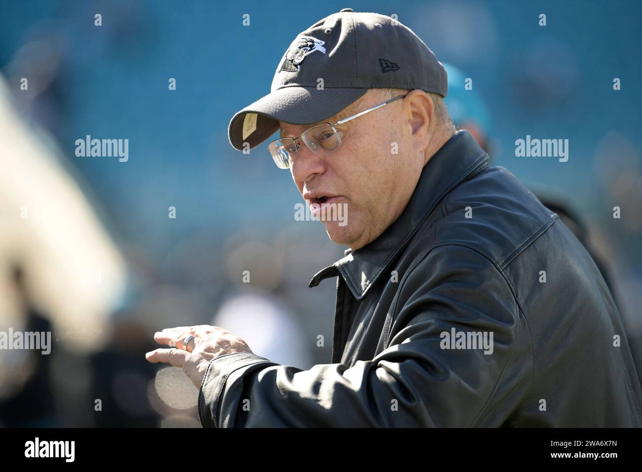 Carolina Panthers owner David Tepper watches players warm up before an ...