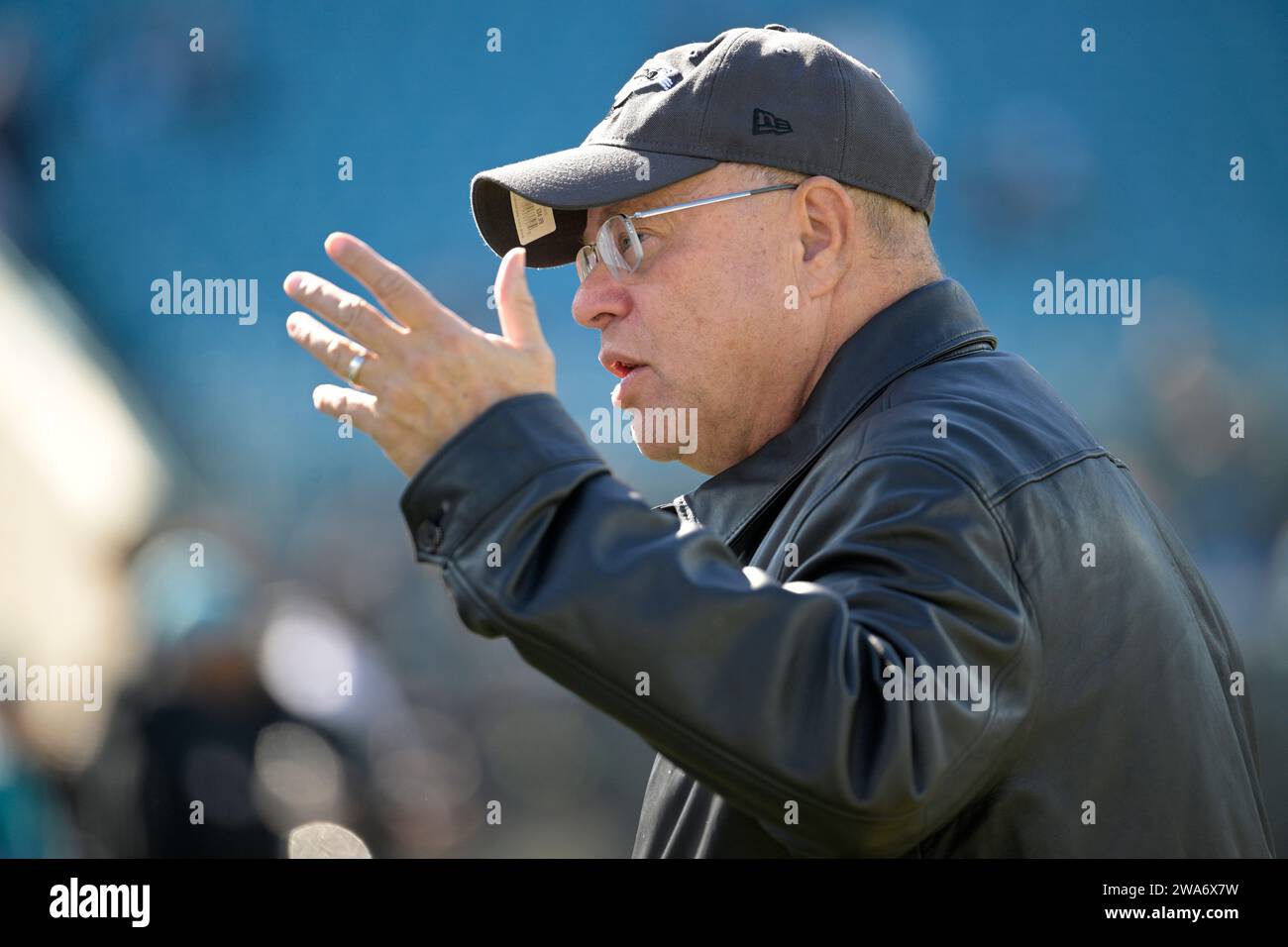 Carolina Panthers owner David Tepper watches players warm up before an ...