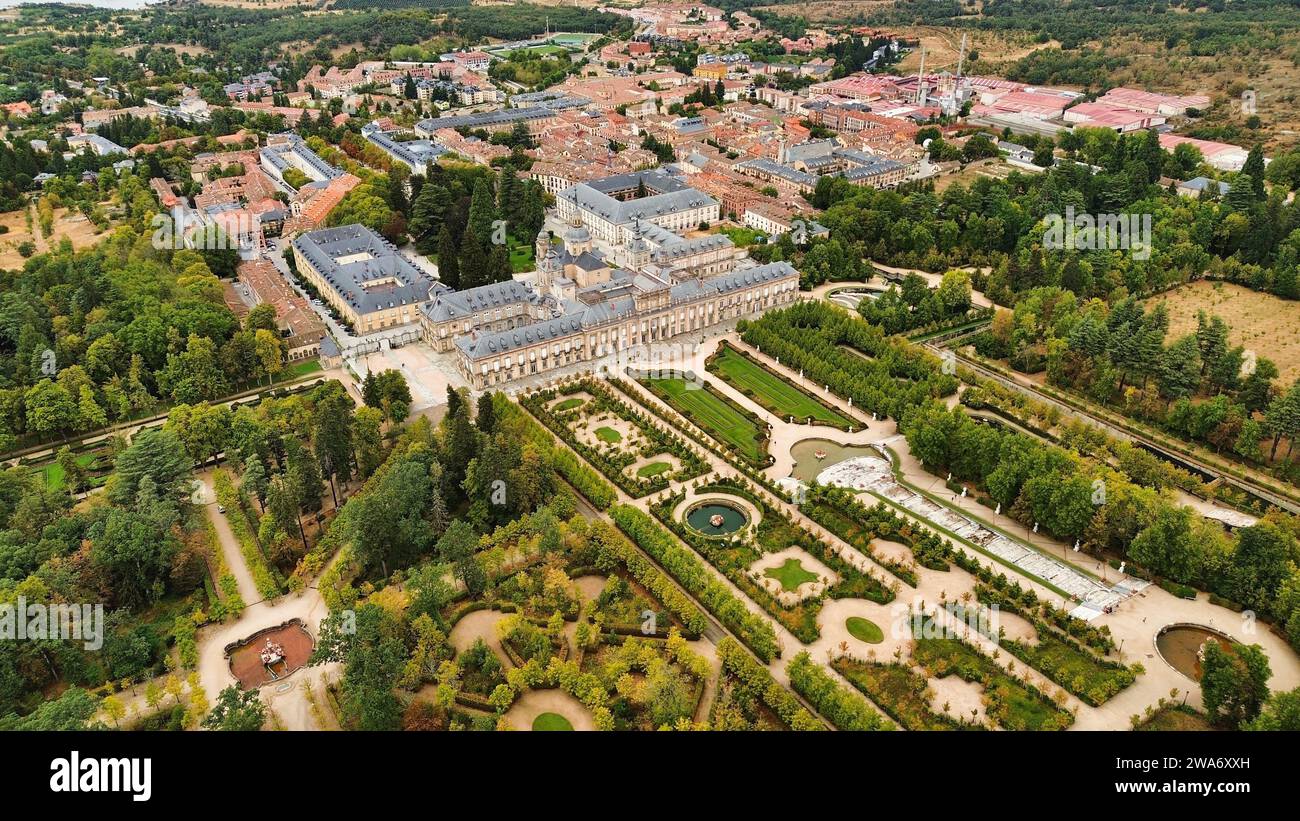drone photo Royal Palace of La Granja de San Ildefonso, Palacio Real de ... drone photo Royal Palace of La Granja de San Ildefonso, Palacio Real de ...