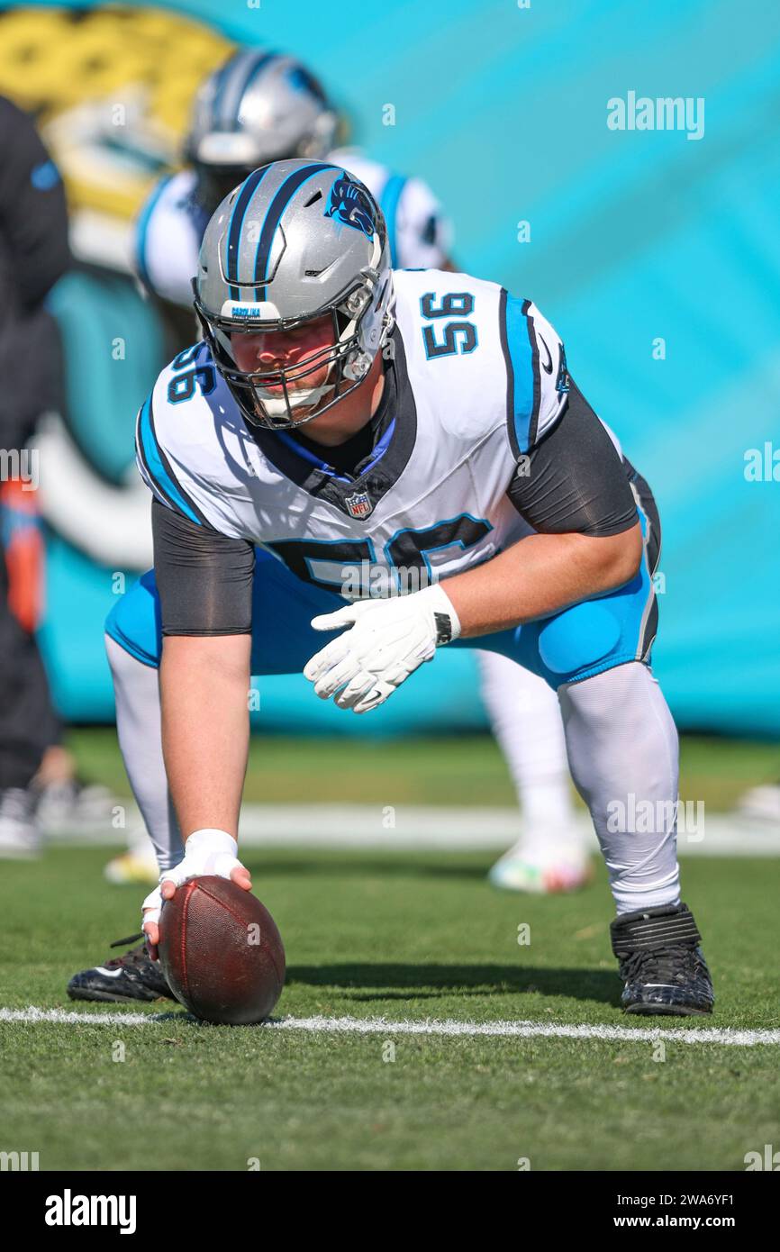 Carolina Panthers center Bradley Bozeman (56) warms up before an NFL ...