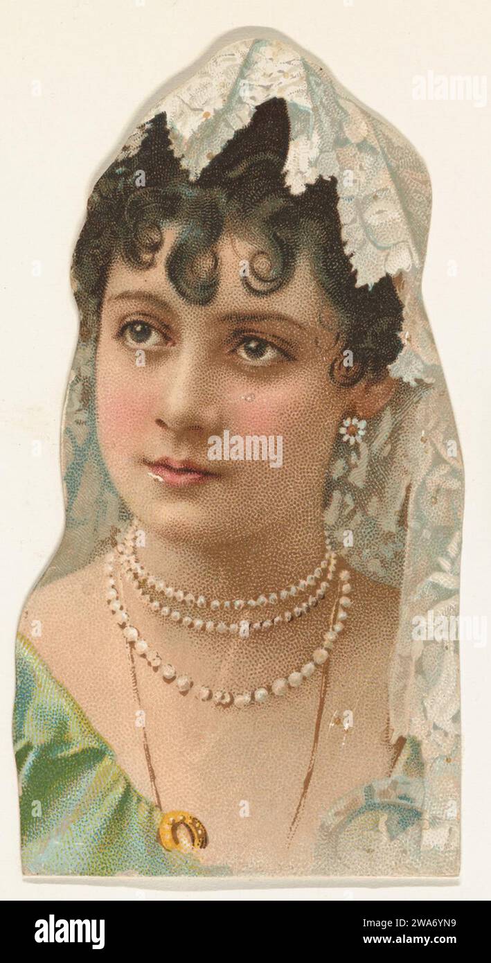 Actress wearing multiple strands of pearls, from Stars of the Stage ...