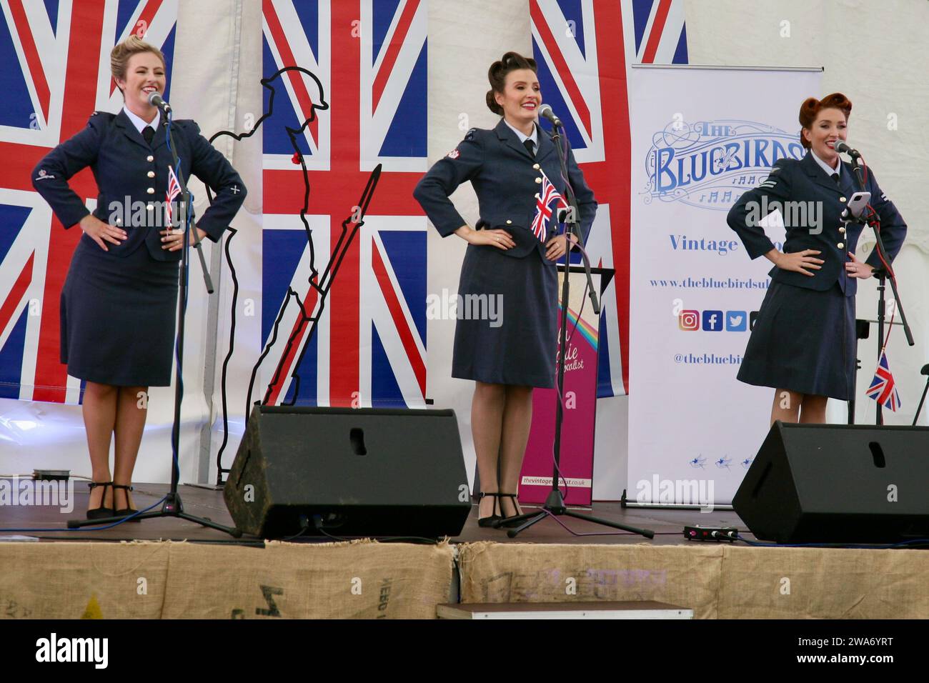 A close up view of the Bluebirds Vintage Trio singers at the 1940's Wartime Festival, Lytham ...