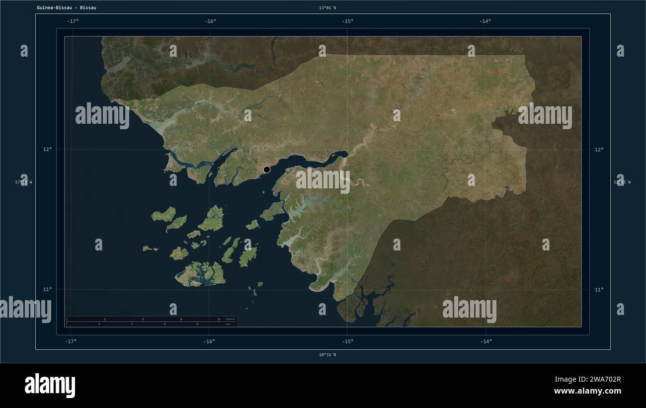 Guinea-Bissau highlighted on a high resolution satellite map map with ...