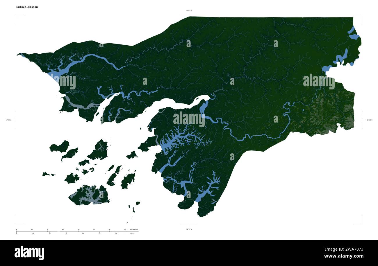 Shape of a Colored elevation map with lakes and rivers of the Guinea ...
