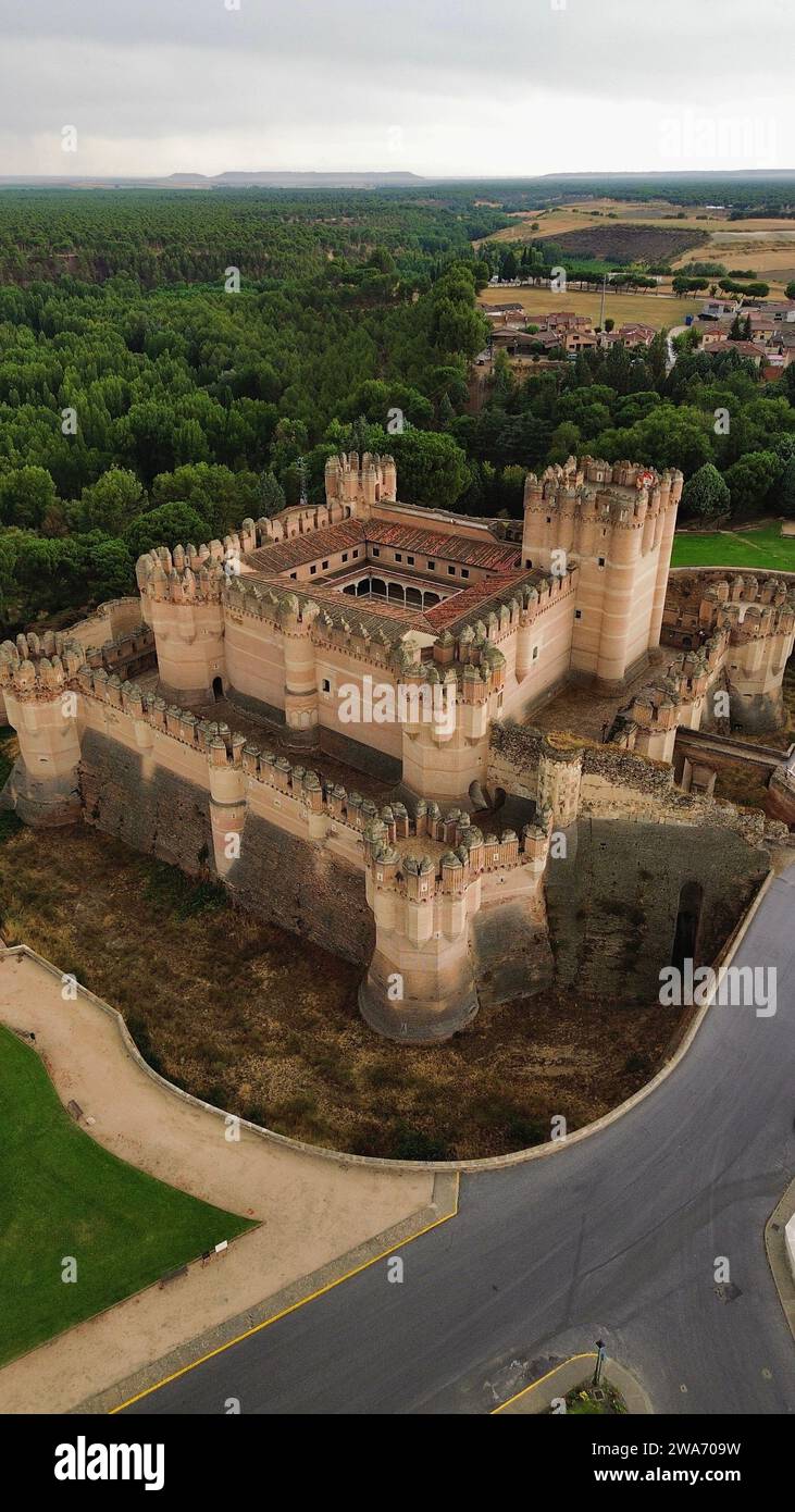 drone photo Coca castle Spain Europe Stock Photo - Alamy
