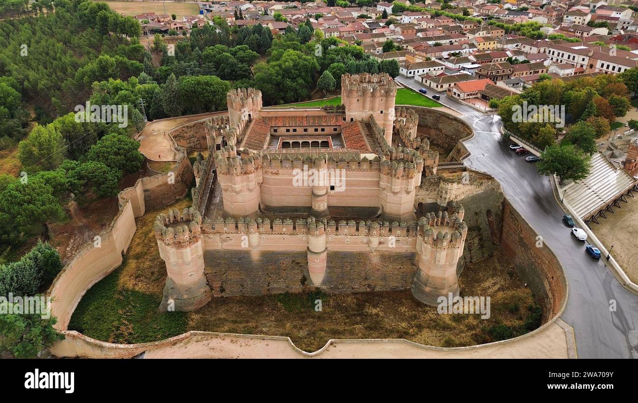 drone photo Coca castle, Castillo de coca Spain Europe Stock Photo - Alamy