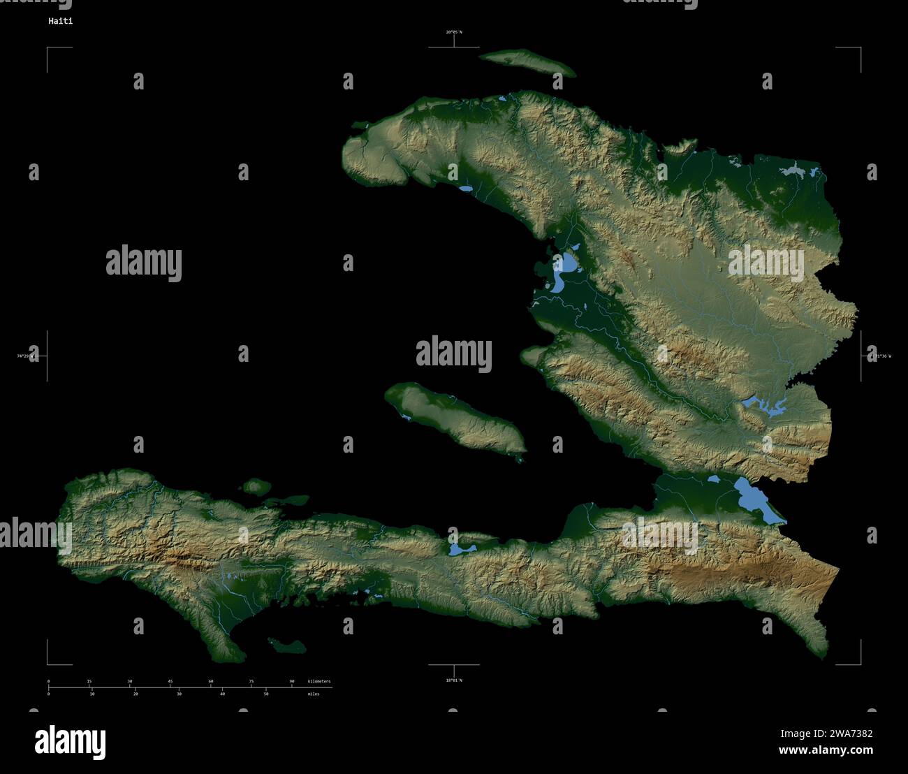 Shape of a Colored elevation map with lakes and rivers of the Haiti ...