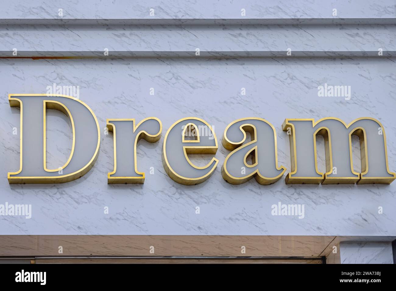 White Letters With Gold Outline 3d Sign Dream at Marble Wall Stock ...