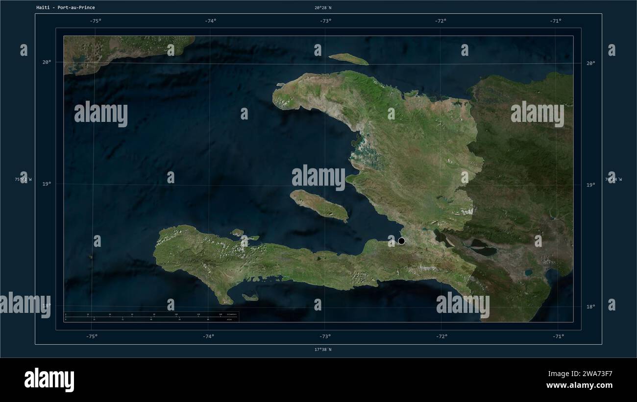 Haiti highlighted on a high resolution satellite map map with the ...