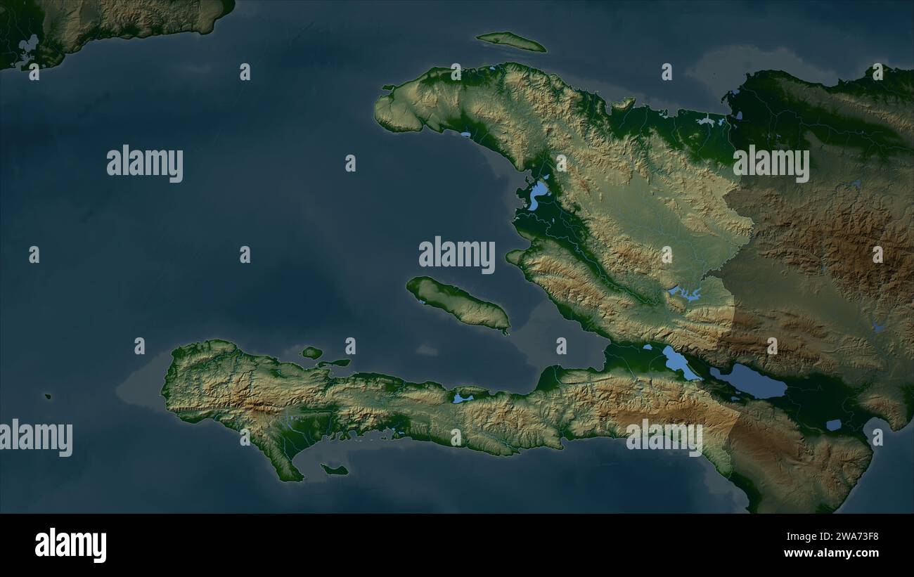 Haiti highlighted on a Colored elevation map with lakes and rivers Stock Photo - Alamy