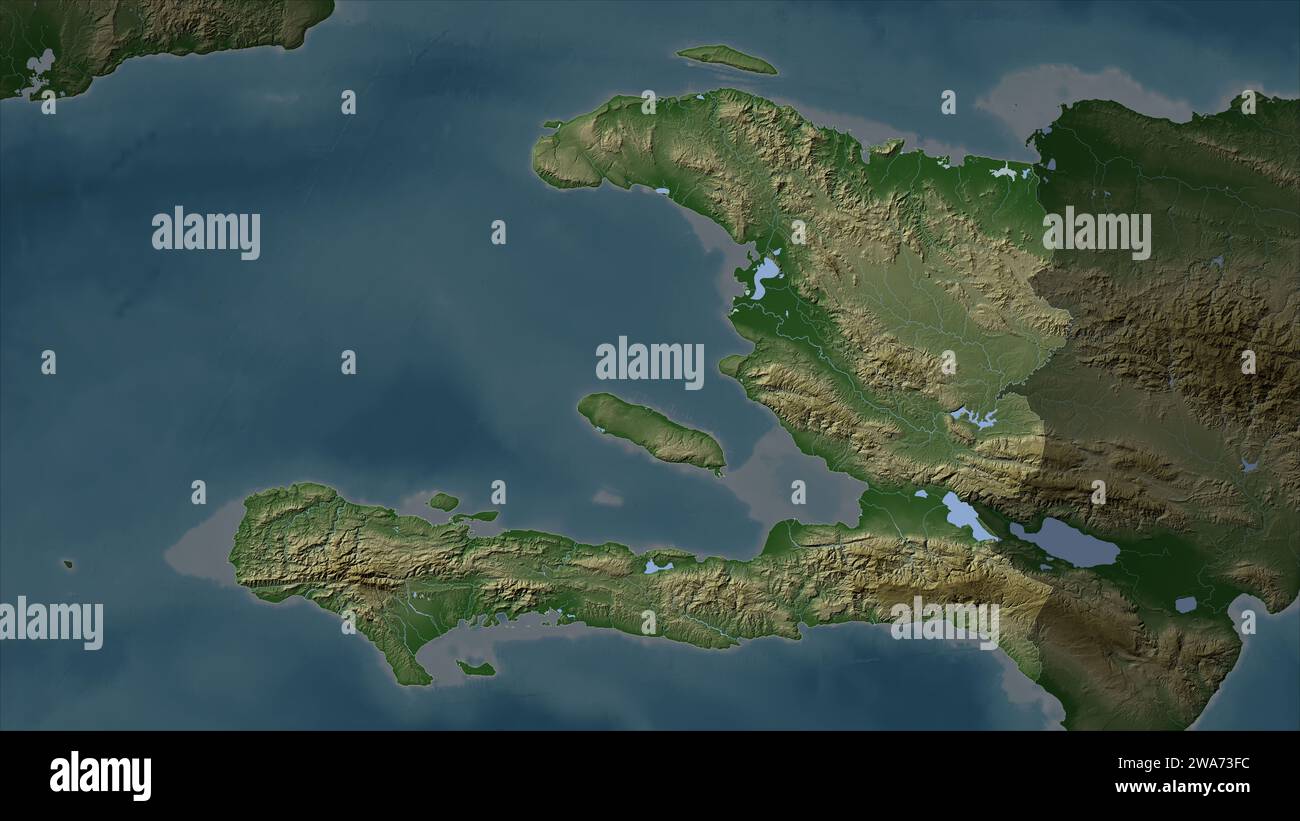 Haiti highlighted on a Pale colored elevation map with lakes and rivers Stock Photo - Alamy