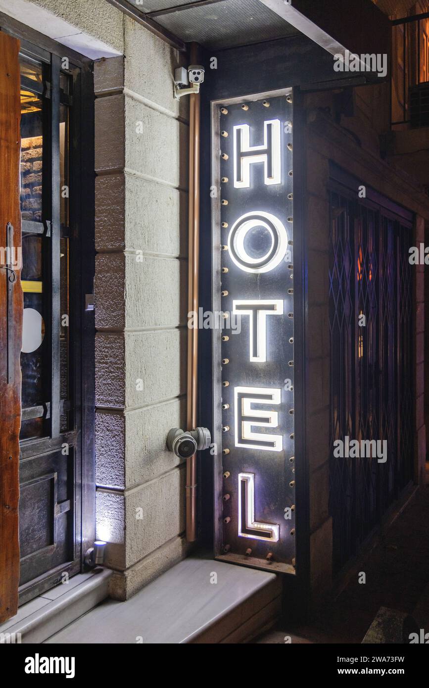 Illuminated 3d Letters Vertical Hotel Sign Glow at Night Stock Photo ...