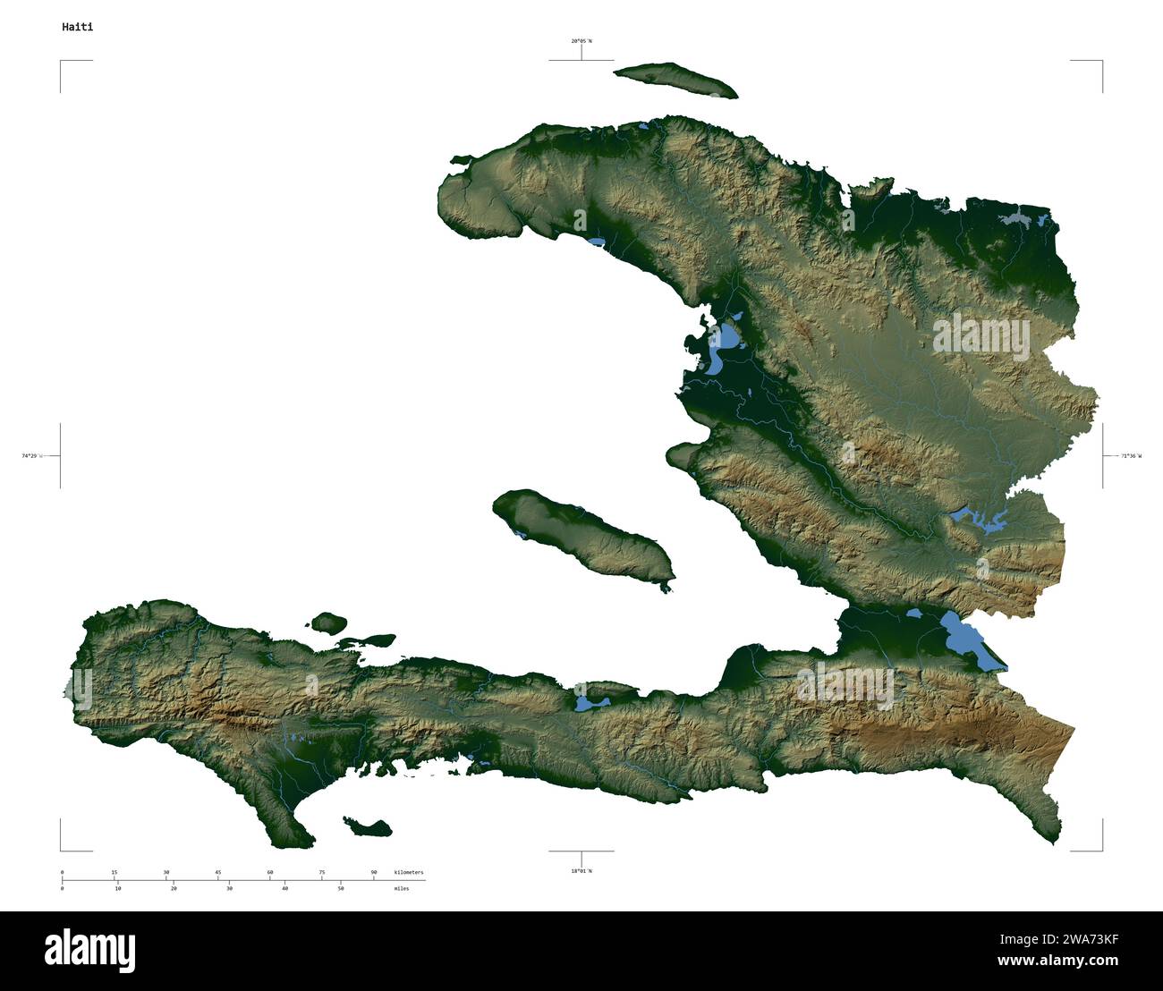 Shape of a Colored elevation map with lakes and rivers of the Haiti ...
