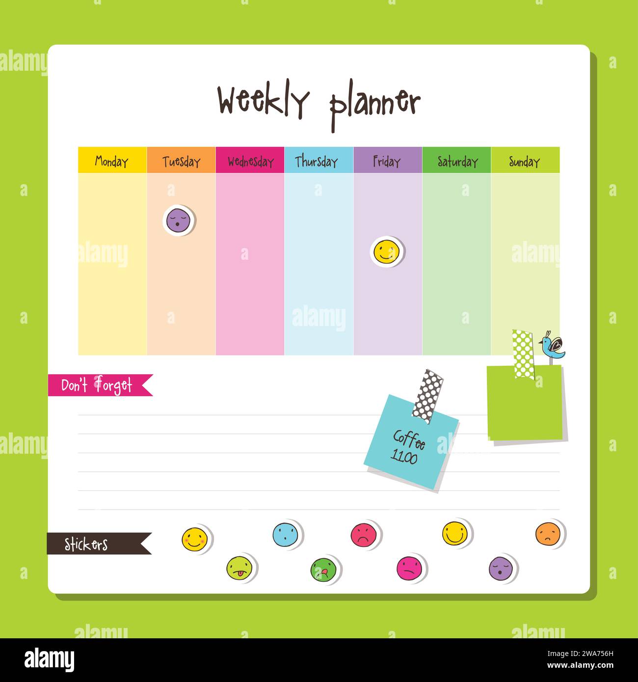 Planner. Weekly Note paper, Notes, to do list. Organiser planner ...