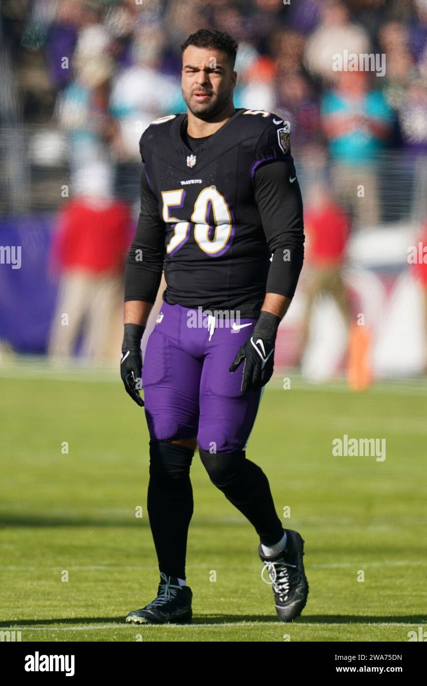 Baltimore Ravens linebacker Kyle Van Noy (50) during an NFL football ...