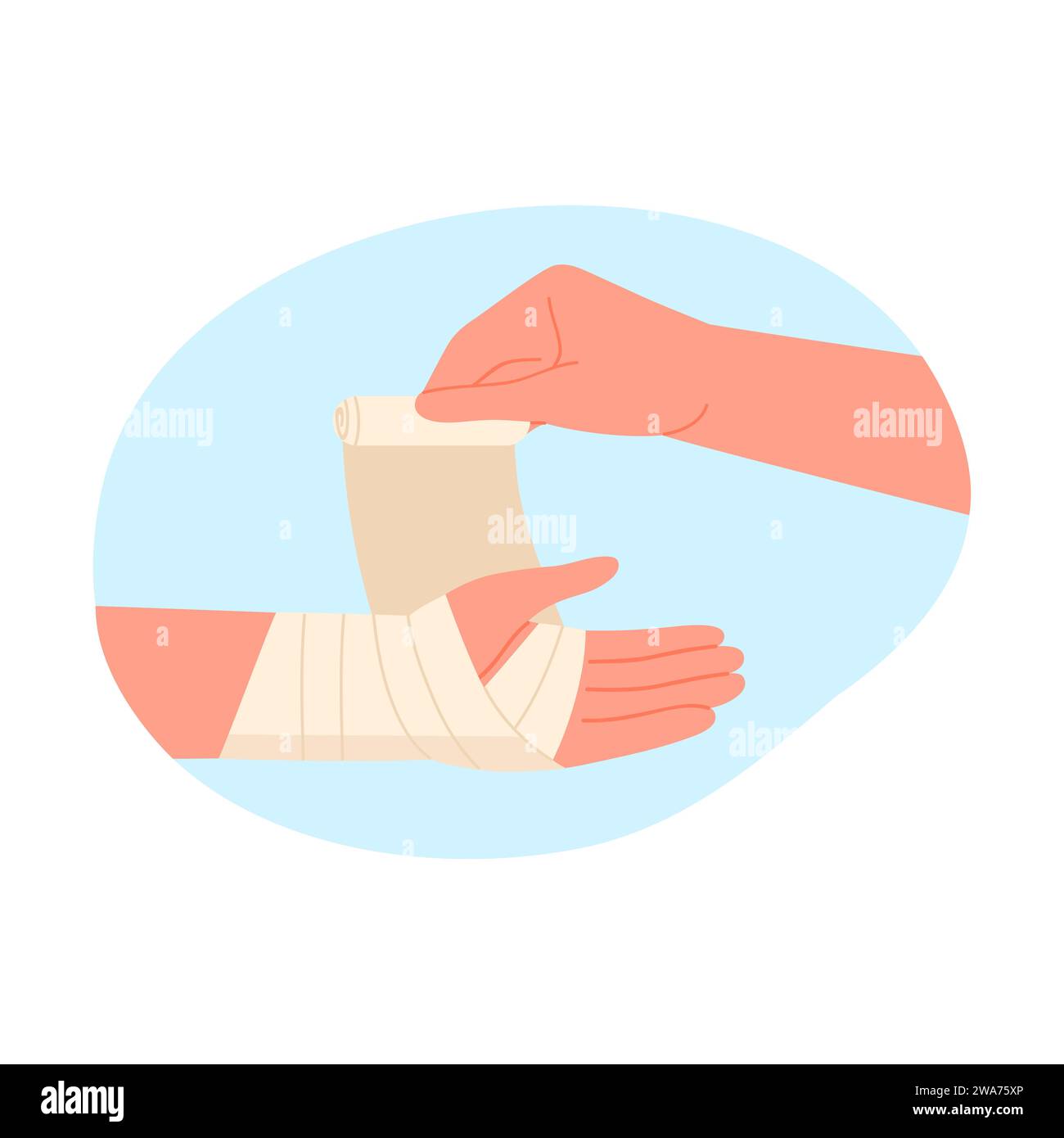 Putting medical bandage on hand. First aid measure for broken hand ...