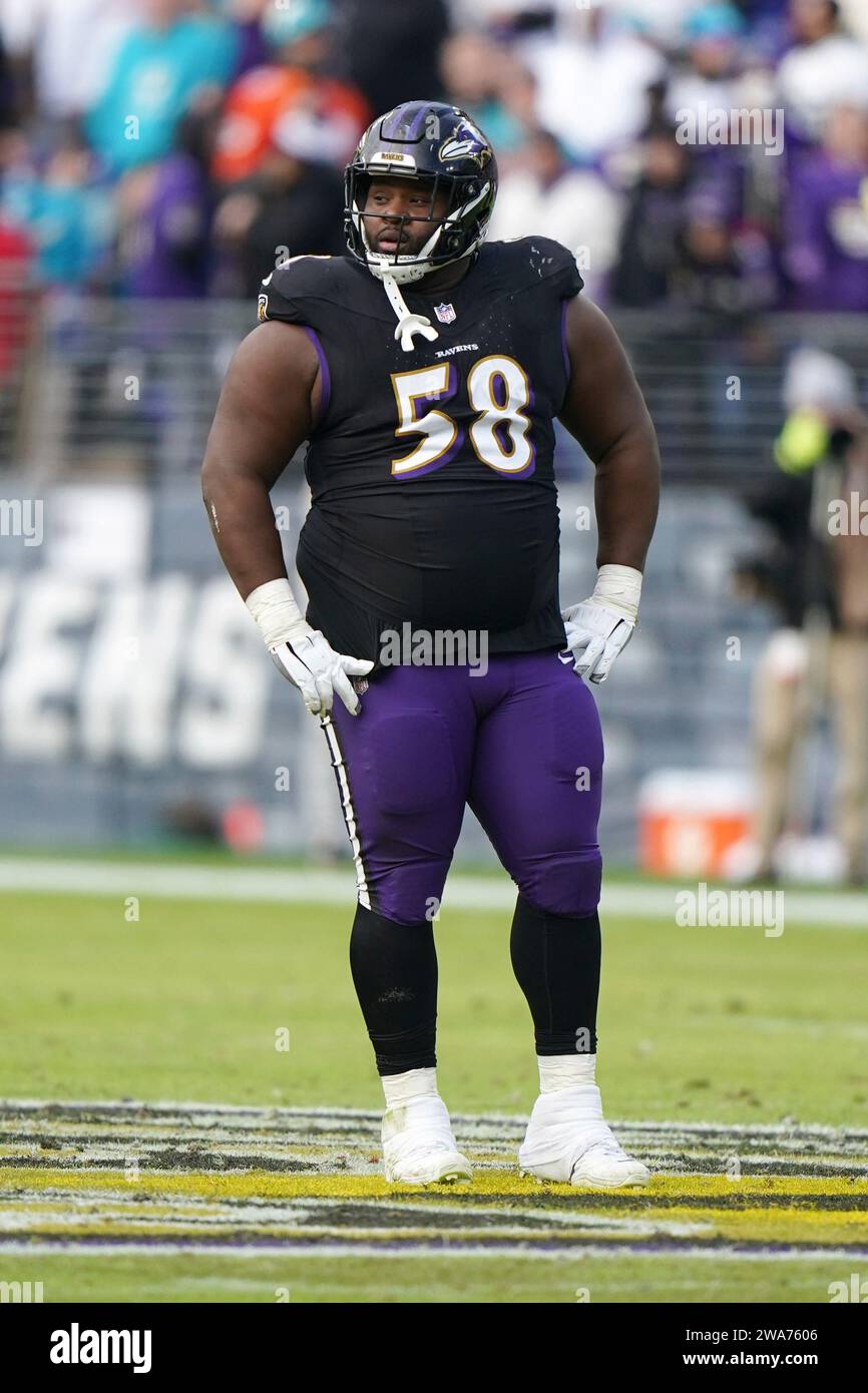 Baltimore Ravens defensive tackle Michael Pierce (58) during an NFL ...